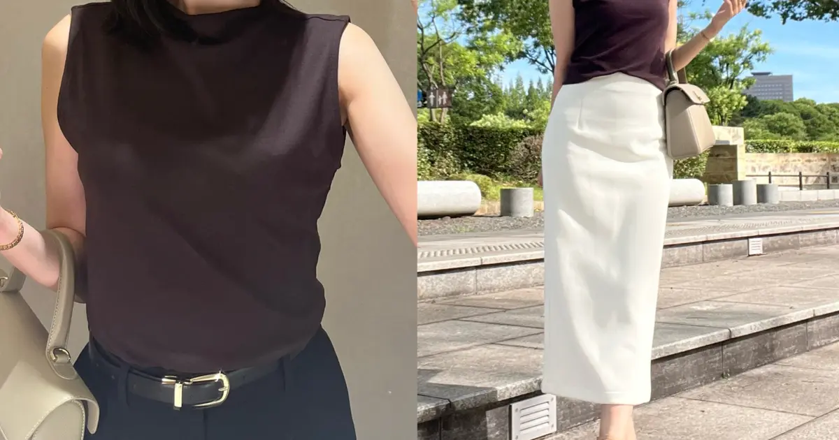 GU（ジーユー）のプチプラトップス ボトルネックT（ノースリーブ）が大人に丁度いい！｜＠BAILA